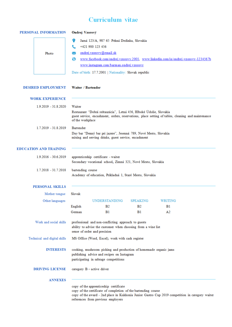 Vzor životopisu a praktické rady pri písaní - EURES