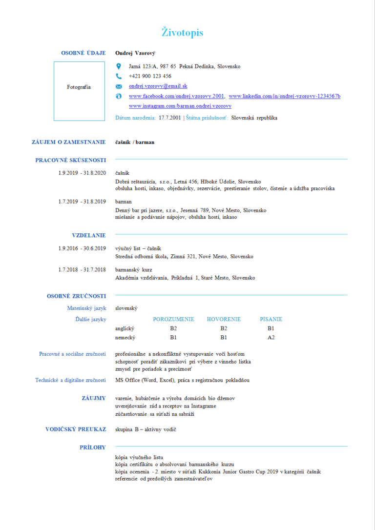 Vzor životopisu a praktické rady pri písaní - EURES